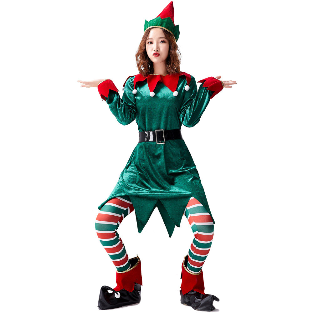New Christmas Elf Costume cosplay Performance Costume Adult Green Suit ...