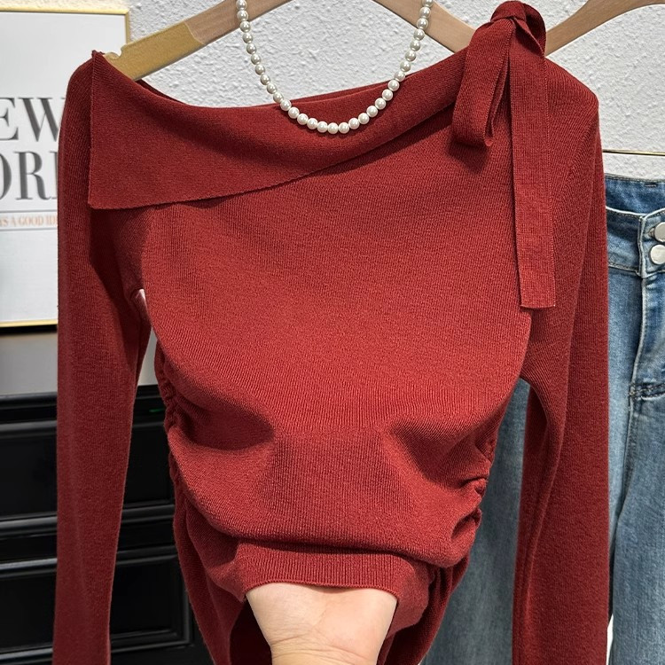 French Style Temperament Knitted Shirt Women's Autumn Slim-Fit off ...