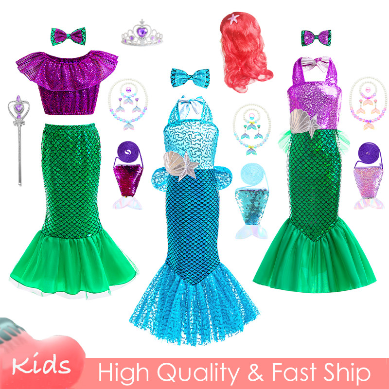 Princess Ariel Mermaid Purple Blue Dress For Kids Girl Halloween ...