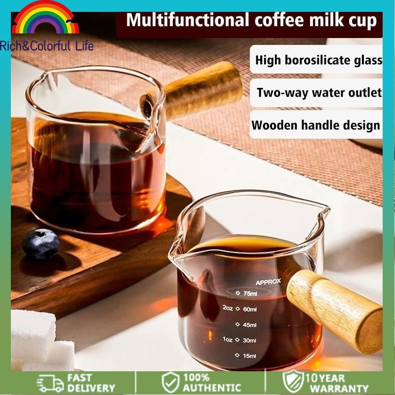 2pcs Double Mouth Glass Espresso Measuring Cup Mini Jigger With Wooden ...