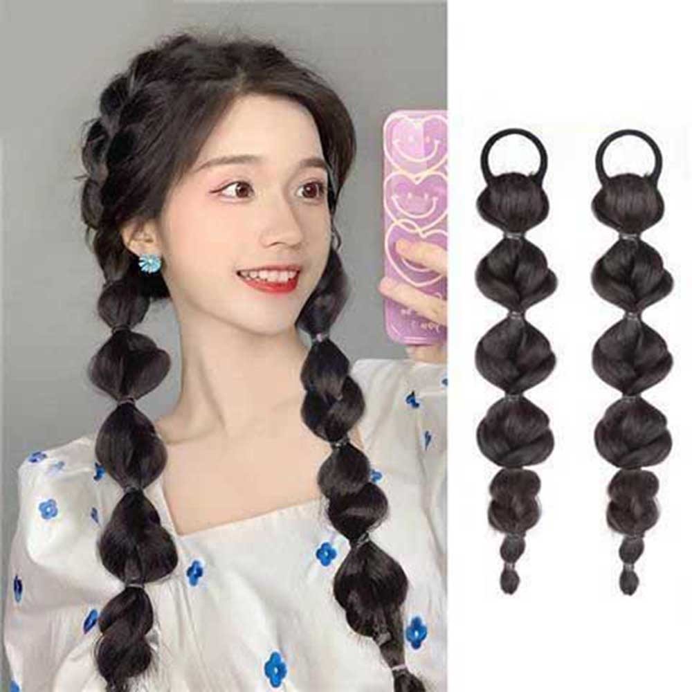 Asian Sweet Twisted Pigtails Bubble Bun Girl Fake Braids Millennial Trendy Y2K Cool | Shopee ...