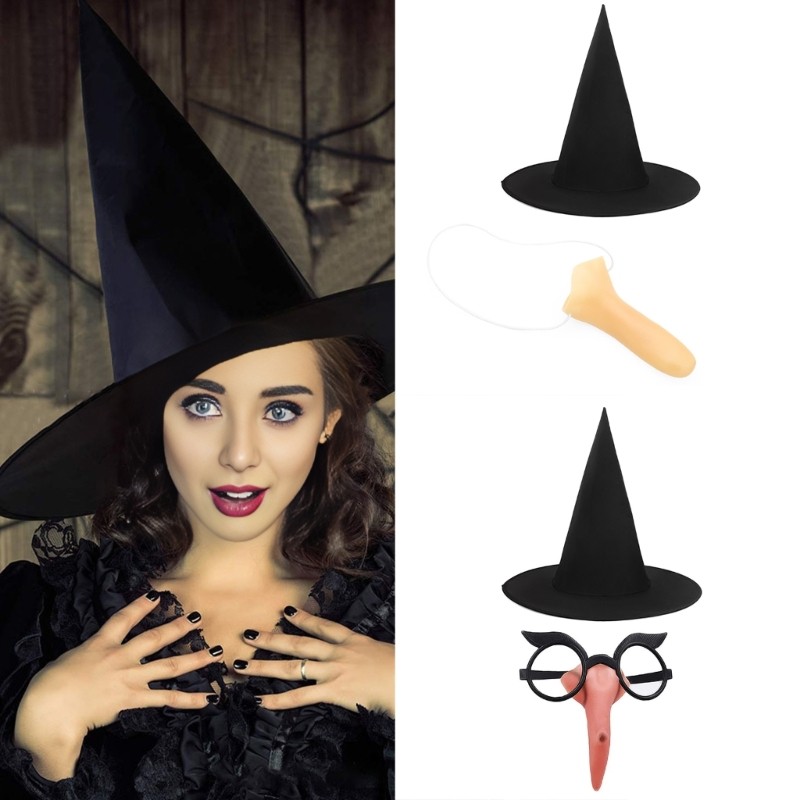 Miss* Women Witch Costume Witch Hat Eyeglasses with Nose Adult ...