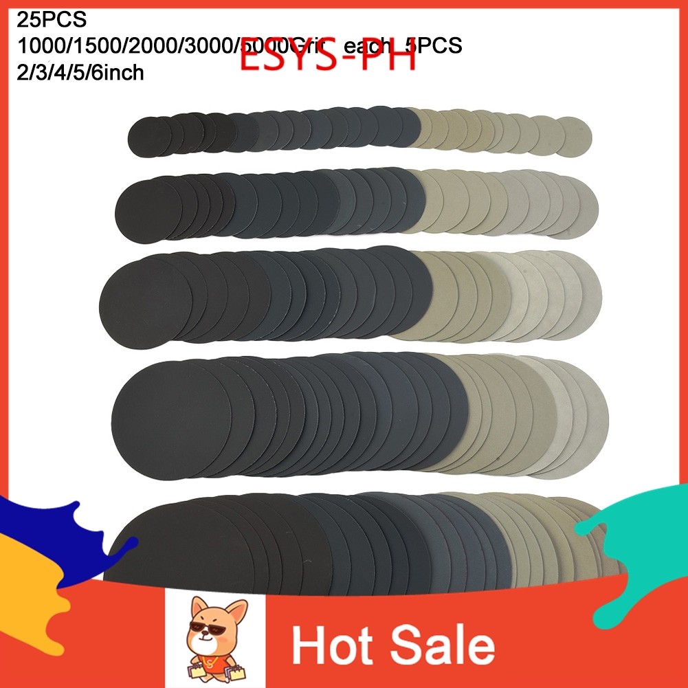 25Pcs 2 3 4 5 6inch 1000/1500//3000/5000Grit Wet Dry Sanding Discs ...