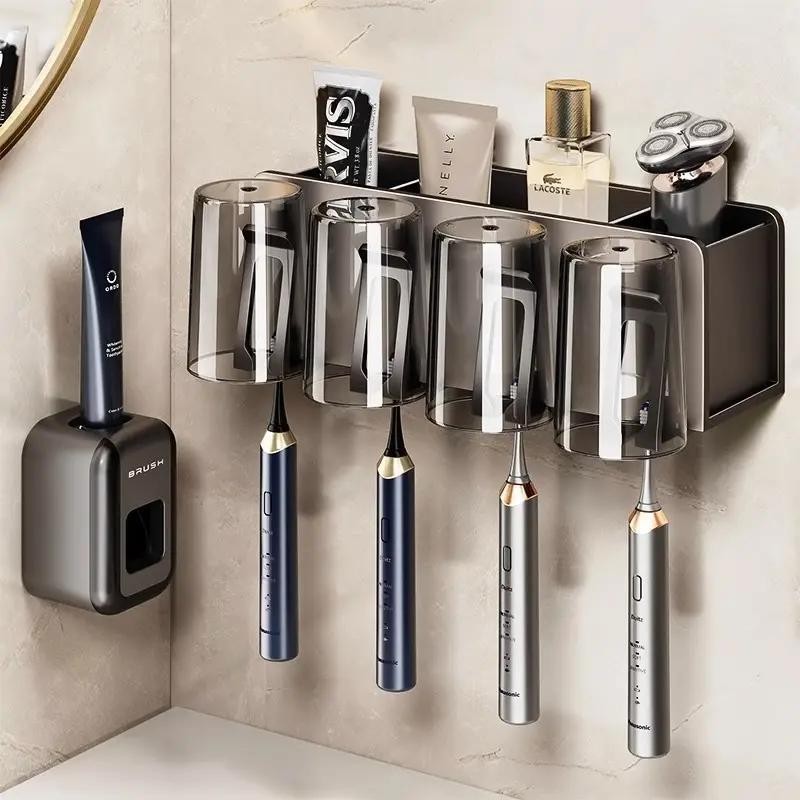 I [Rust-Proof Durable] Gun Gray Toothbrush Holder Space Aluminum Shelf ...