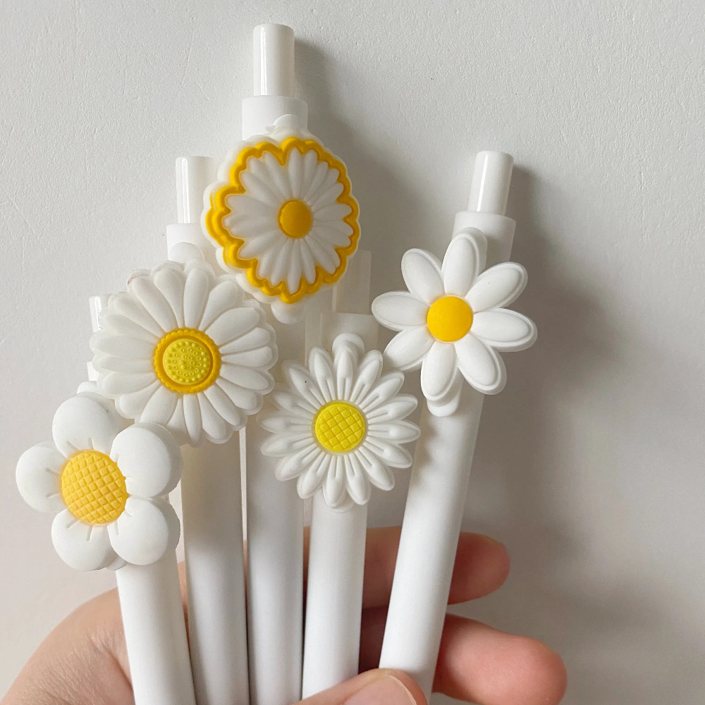 5Pcs White Daisy Flower Gel Pens for Journaling, Office Supplies ...