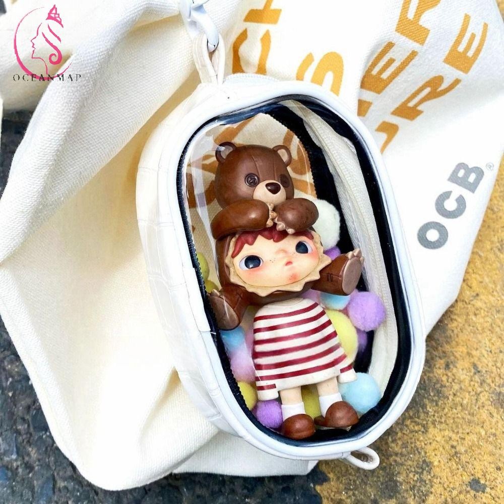 OCEANMAP Clear Outdoor Doll Bag, Transparent Keychain Labubu Doll ...