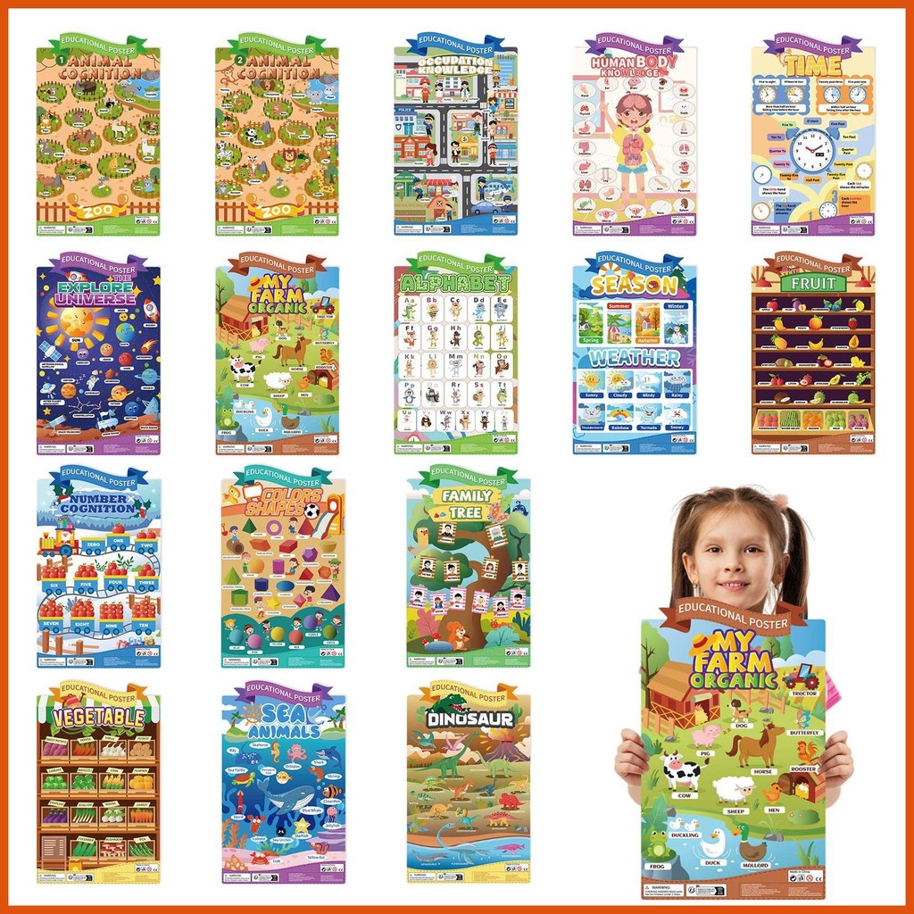 Kids Educational Posters 16X Learning Chart Materials 3mm Laminated ...