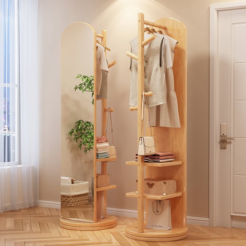 Rotating Dressing Mirror Clothes Rack Integrated Full-Length Mirror ...
