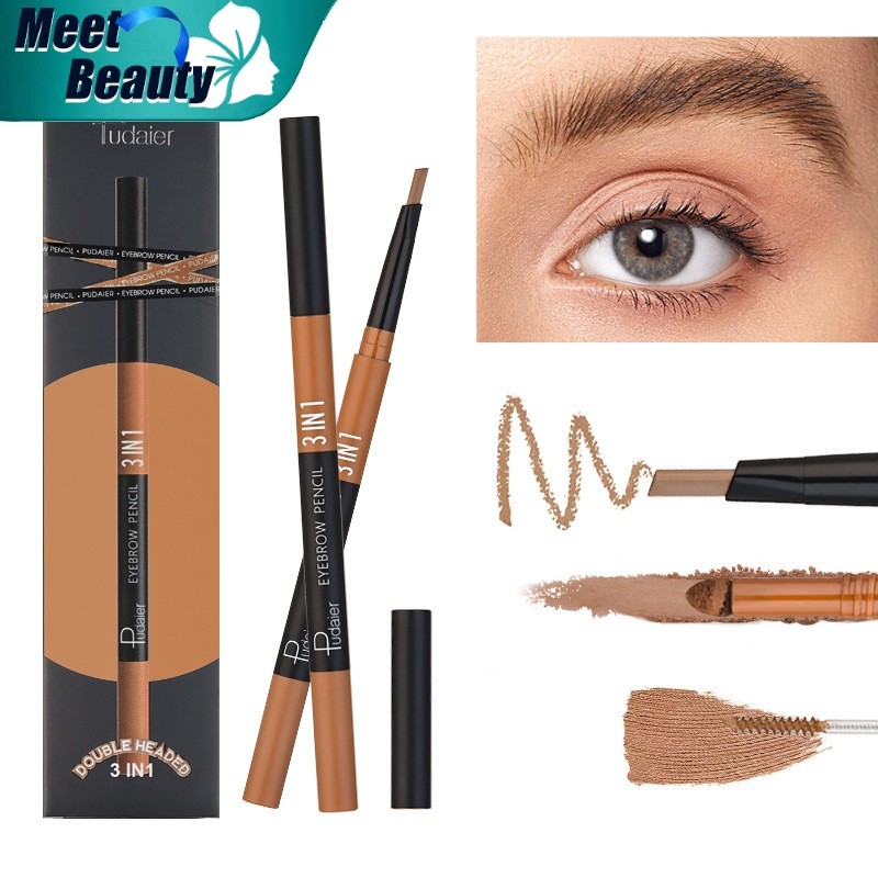 Three-in-One Double-Headed Triangle Eyebrow Pencil Waterproof Natural ...
