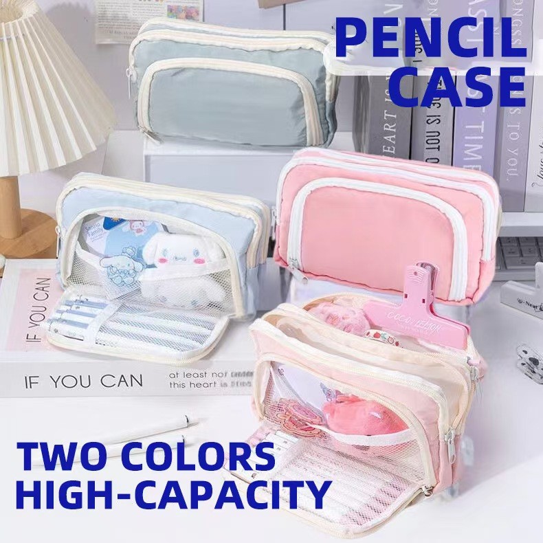 Color Pencil Case Pen Bag Dual Layer Front Open Pocket Storage Pouch ...