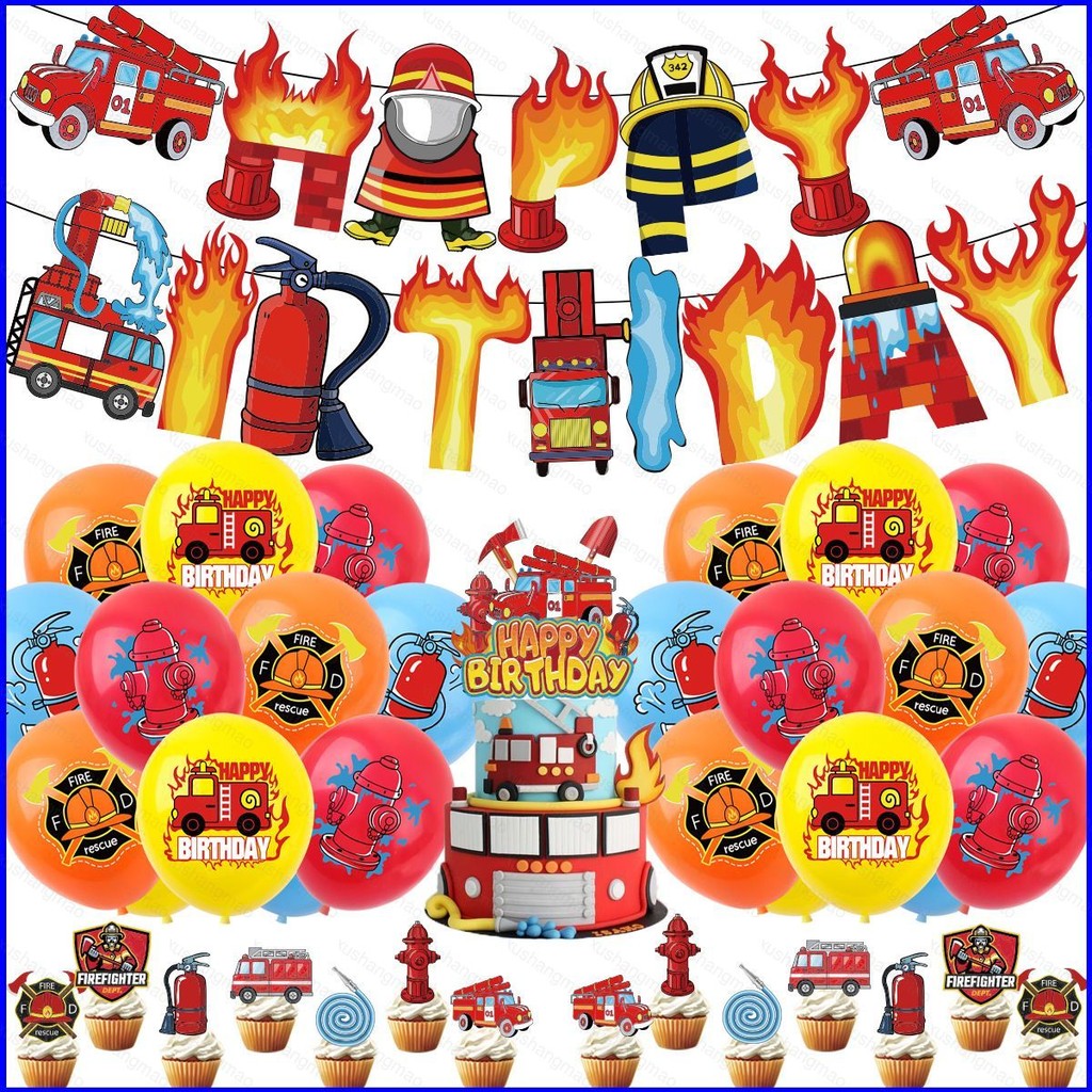 Fireman Sam Theme kids birthday party decorations banner cake topper ...