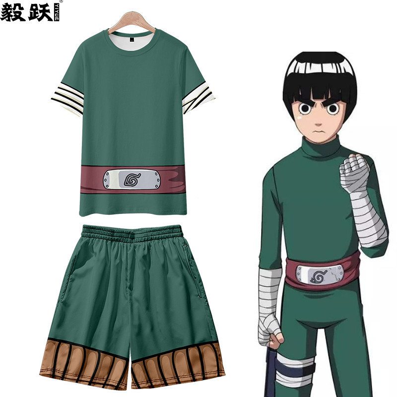 Anime NARUTO Lee Rock cos Suit Short-Sleeved T-Shirt Pants Suit Men ...