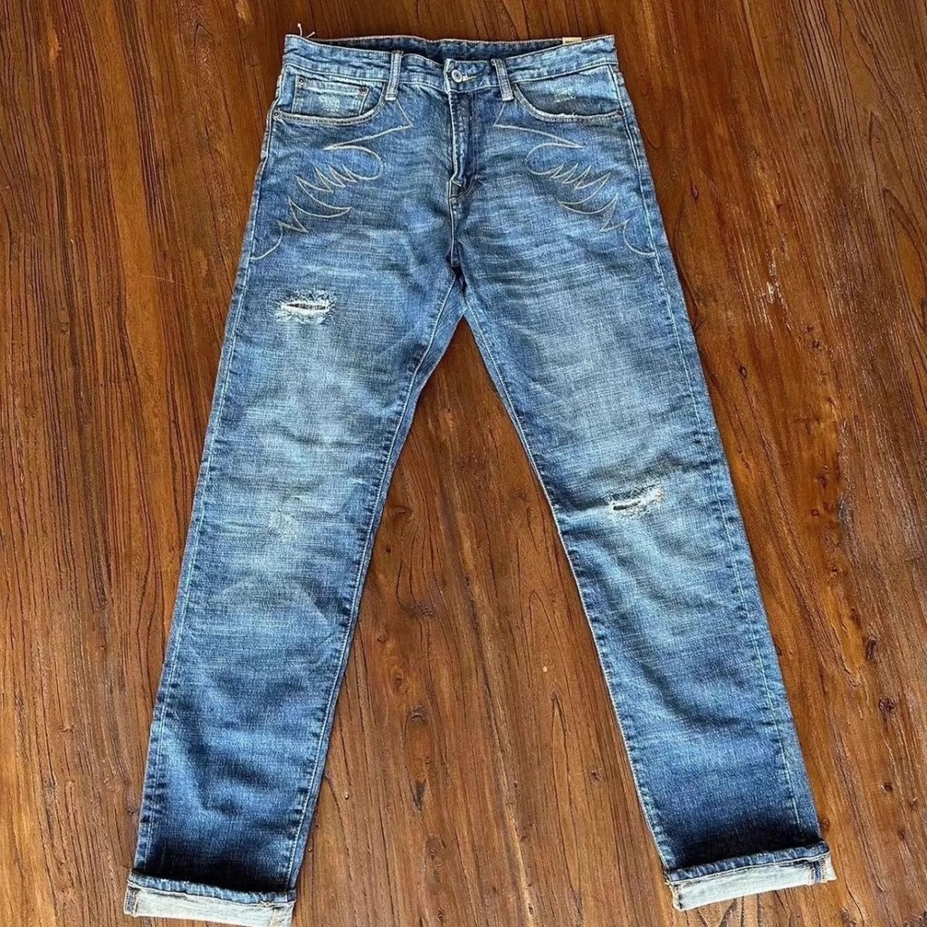 RRL Washed Distressed Patch Denim Trousers Male | Shopee Philippines