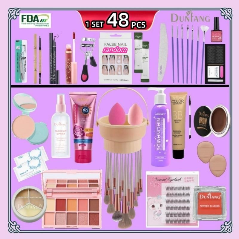 48PCS Makeup Set Cosmetic Kit Liquid Foundation+Spray+Eyeshadow Palette ...