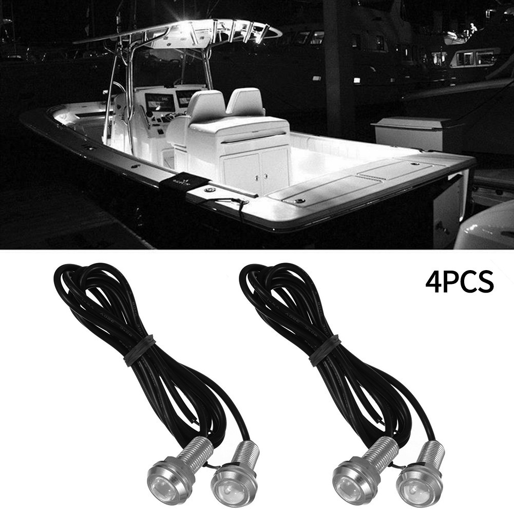 Werkzeugshop 4x White LED Boat Light Silver Waterproof Outrigger ...