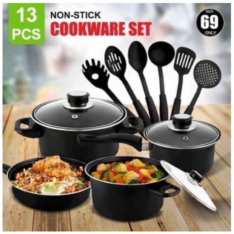 13 pcs Cookware Set Non Stick Pan and Casserole with Kitchen Tools Set ...