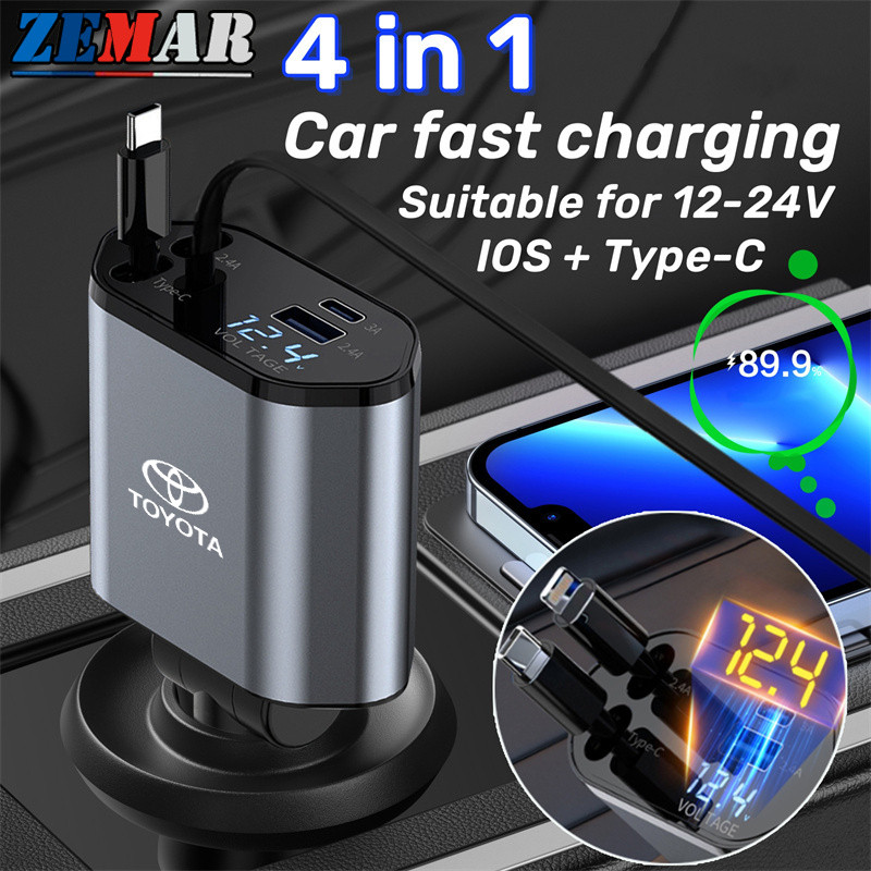 4 in 1 Toyota Car Charger Super Fast Charging Universal USB Type-C IOS ...