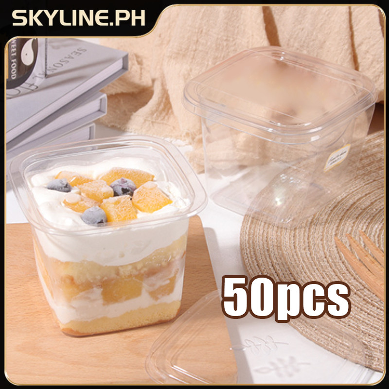 SKY 50pcs 350ml Disposable Mousse Dessert Box Clear Plastic Cake Cup ...