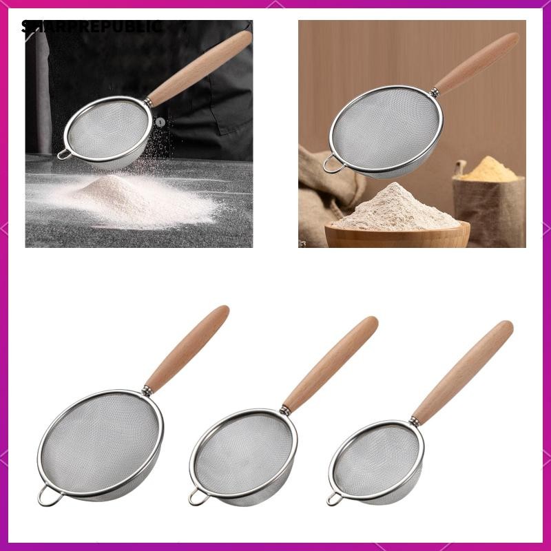 [Sharprepublic] Fine Mesh Strainer with Wooden Handle, Flour Sifter ...