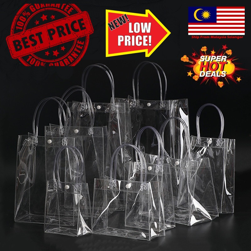 JOY Transparent PVC Hand Carry Bag Tote Packaging Hand Loop Shopping ...