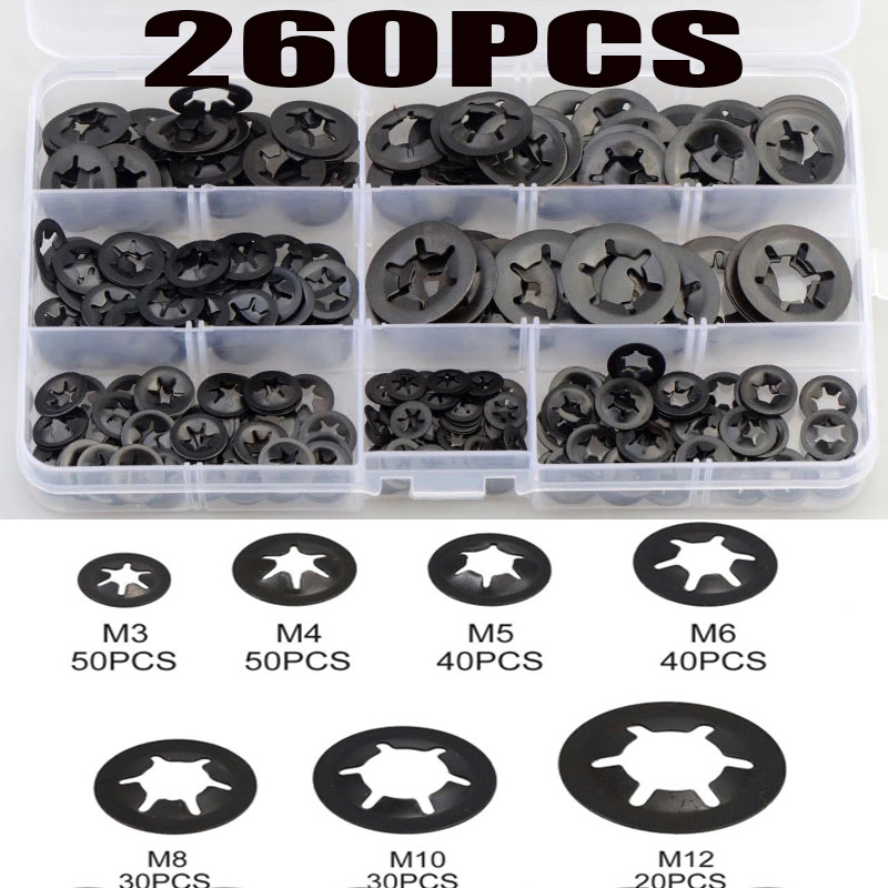 260pcs M3 M4 M5 M6 M8 M10 M12 Push-in Locking Washer Star Nut Metal ...
