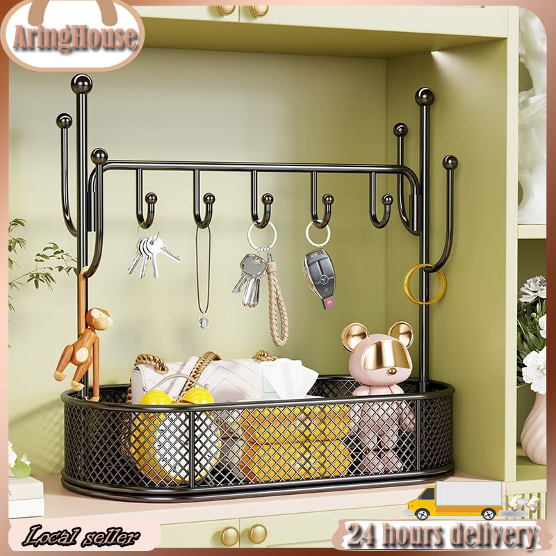 Key Storage Rack Entryway Display Shelf with Hooks Entry Storage Shelf ...