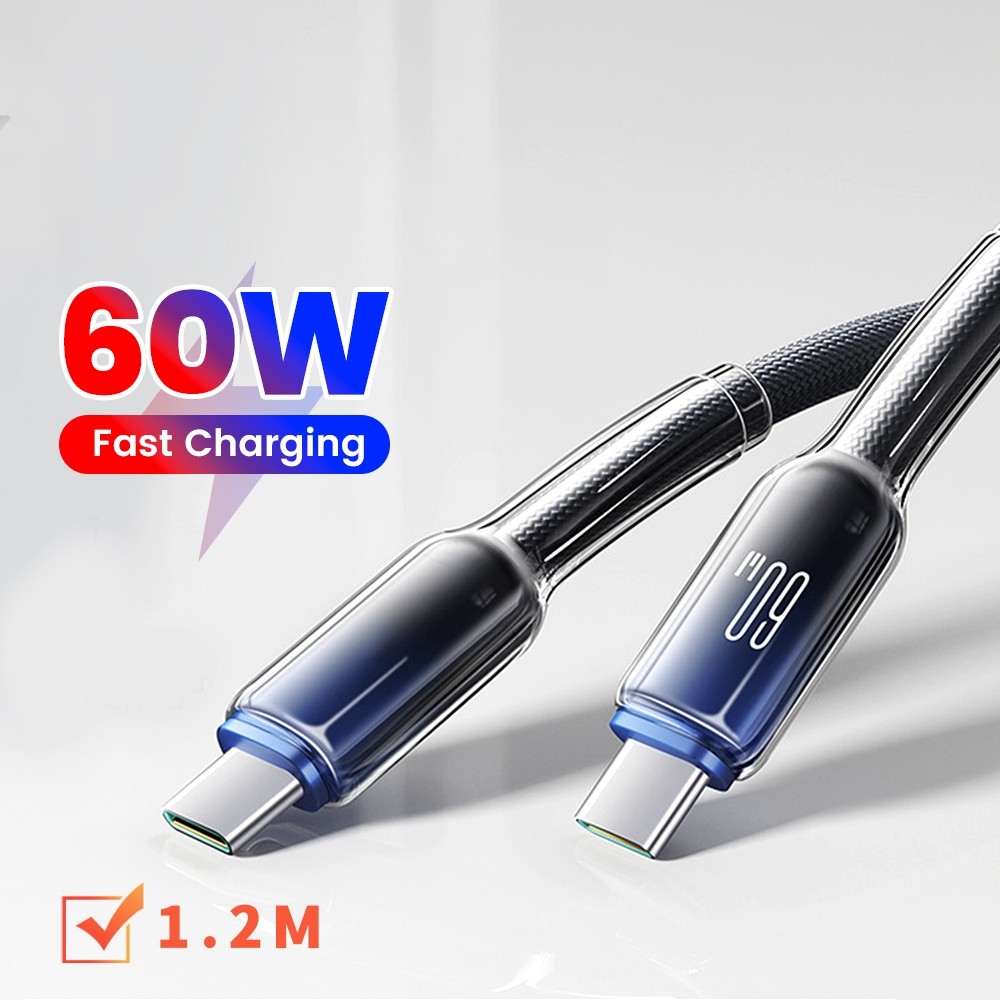 60W Type C to Type C Crystal Clear Data Cable for Xiaomi Samsung PD30W ...