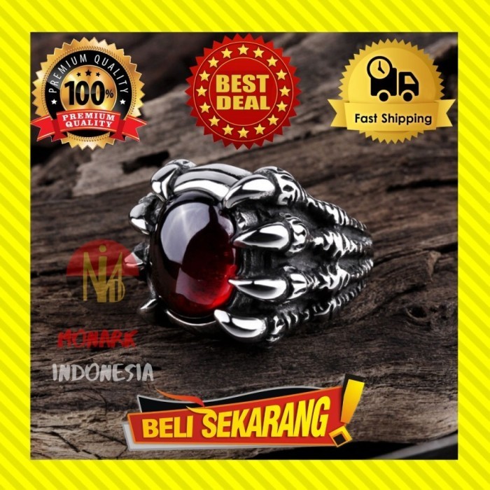 MATA MEN'S RING ROOT DRAGON EYE RUBY RED GARNET TITANIUM SILVER BARON ...