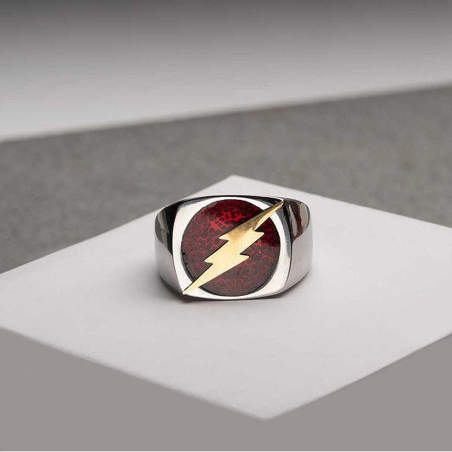 D DC Flash Sterling Silver Enamel Stamp Open Ring Men Women Salesone ...