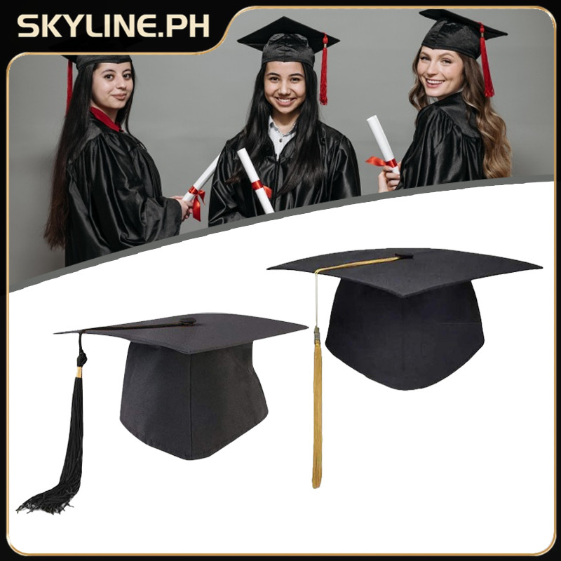 COD Black Toga Cap Graduation Cap With Tassel Adjustable Mortar Board ...
