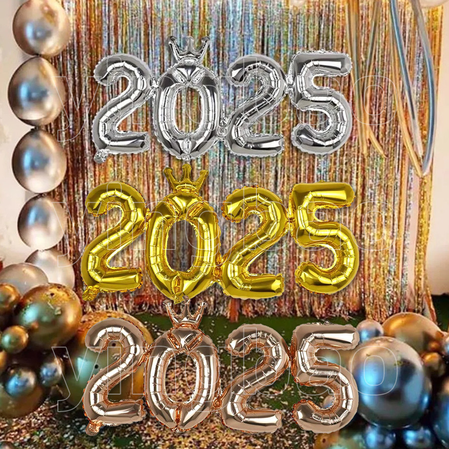Connection Crown 2025 Foil Balloons, 16/32Inch Happy New Year Balloons ...