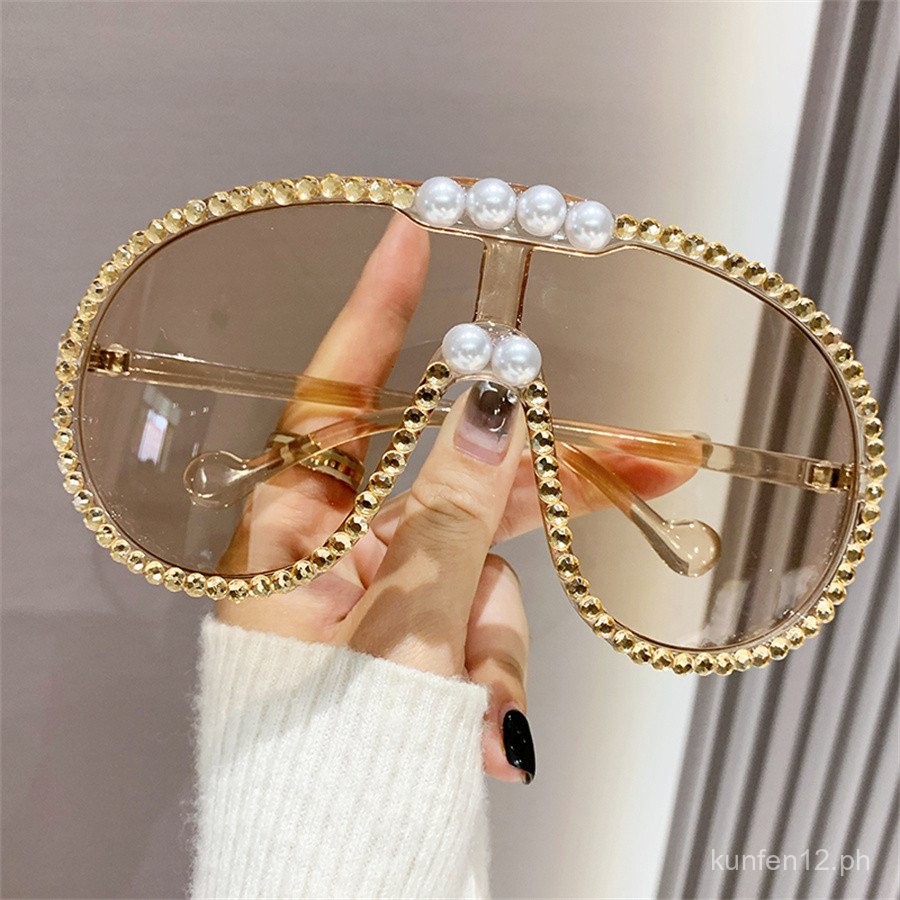 2024New Large Frame Integrated Aviator Sunglasses Personalized Diamond ...