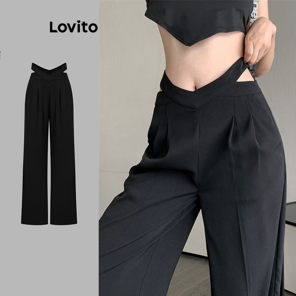 Lovito Women Casual Plain Cut Out Pants L102AD256 | Shopee Philippines