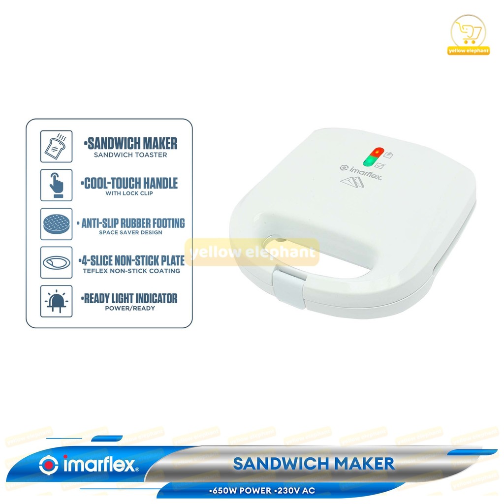 Imarflex ISM-320 Sandwich Maker Quick Toast / 4 Slice Non -Stick Plate 650 watts - Yellow ...
