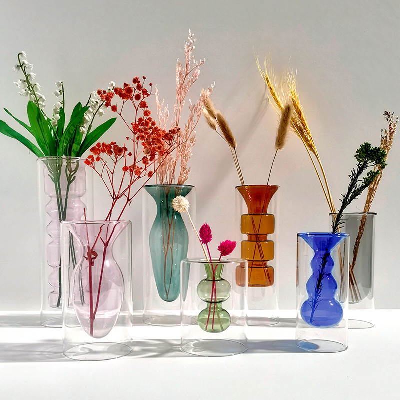 Nordic Transparent Glass Vase Double Layer Test Tube Hydroponics Flower ...