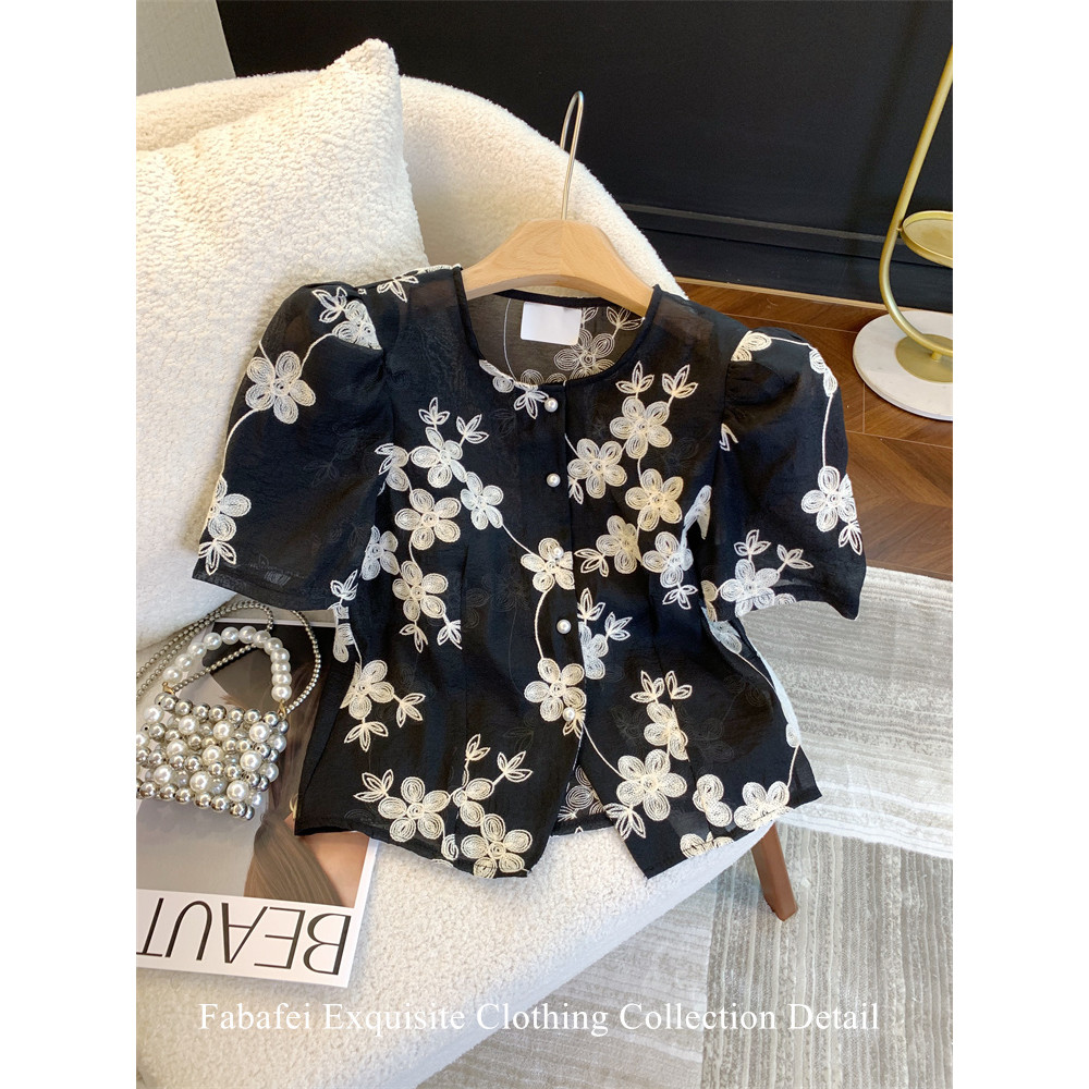 Modern Filipiniana Barong Blouse Ladies Puff Sleeves Embroidery Top ...