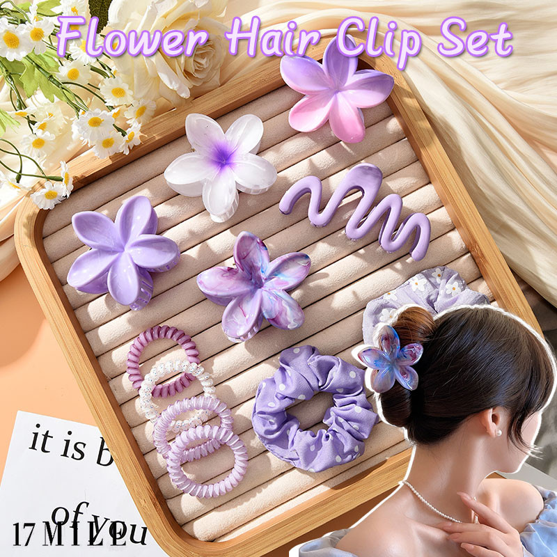 11pcs Flower Hair Clip Hair Tie Set Star Plumeria Geometric Hair Clamp ...