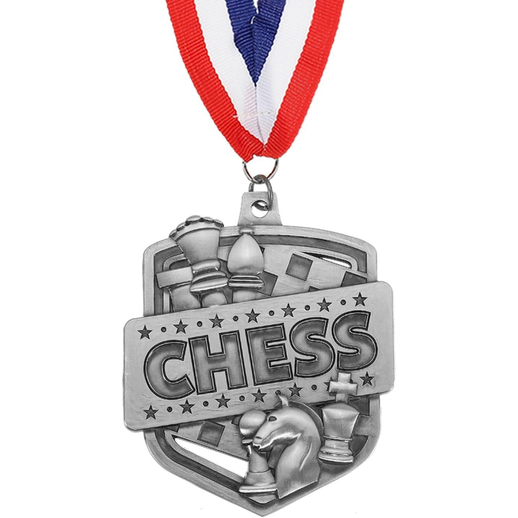 1 Pcs Chess Tournament Silver Award Medals With Red & White & Blue ...