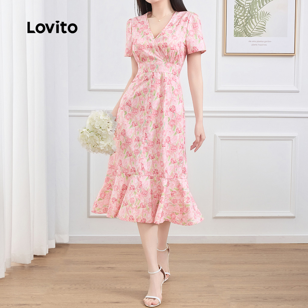Lovito Women Boho Ditsy Floral Split Front Dress L128ED780 | Shopee ...