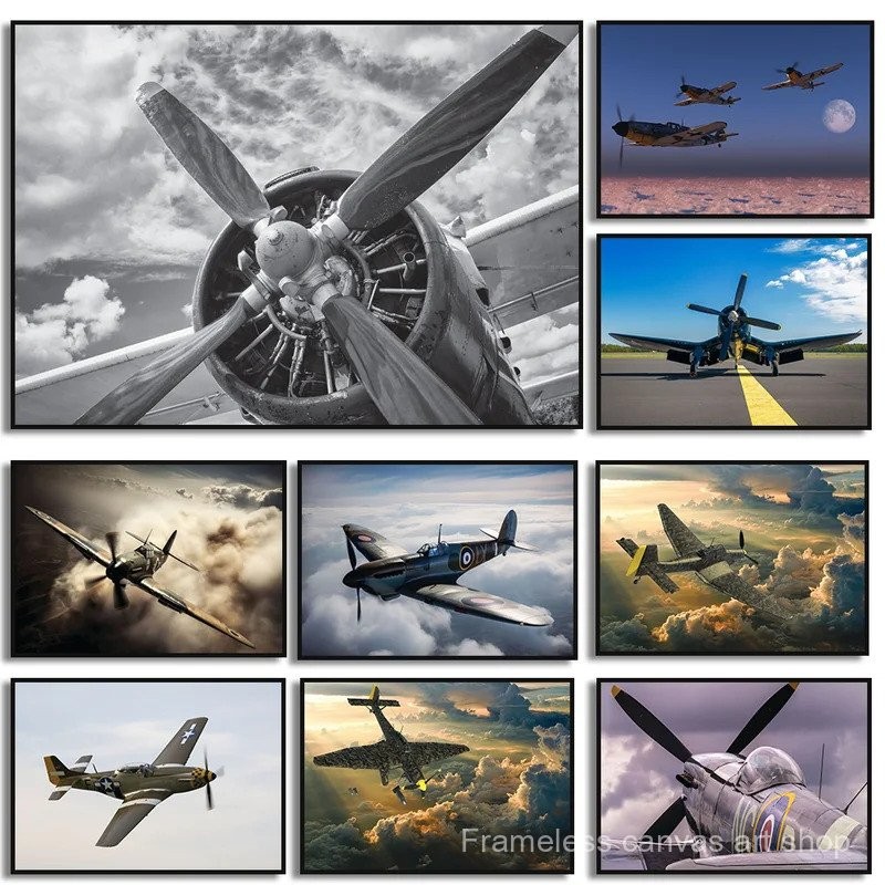 Vintage Airplane Propeller Poster Wall Art Modern Aviation Fighter Home ...