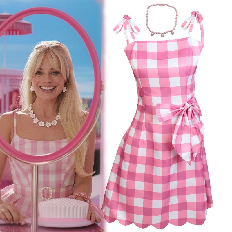 Real Barbie cos clothing Barbie Pink Plaid Dress Girl Daily Clothing ...