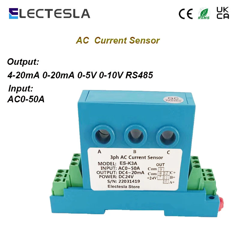 Three Phase Split Core Hall Current Sensor 4-20mA Analog Signal Converter Current Transmitter ...