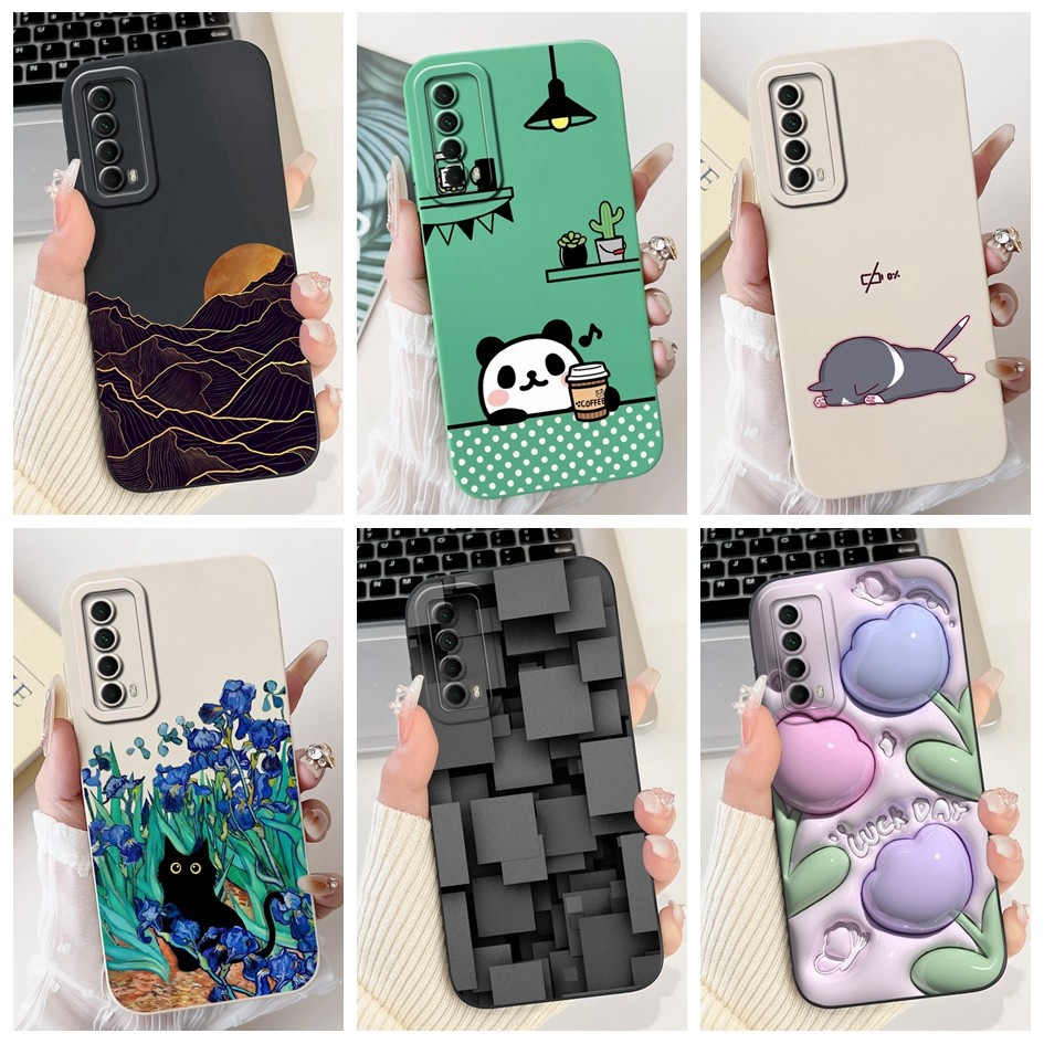 For Funda Huawei P Smart 2021 Case Fashion Tulip Shockproof Silicone ...