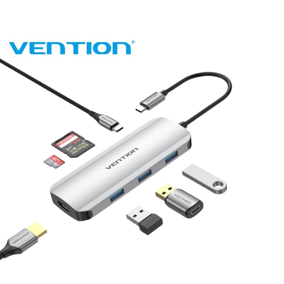 Vention 7-in-1 USB-C Hub with 4K HDMI, 3 USB 3.0 Ports, 100W Power ...