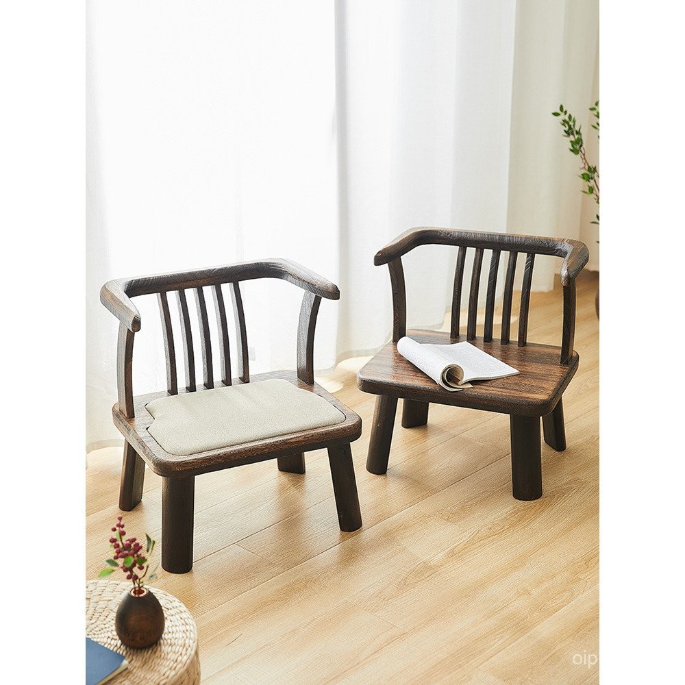 Japanese-Style Solid Wood Short Small Chair Home Backrest Armchair ...