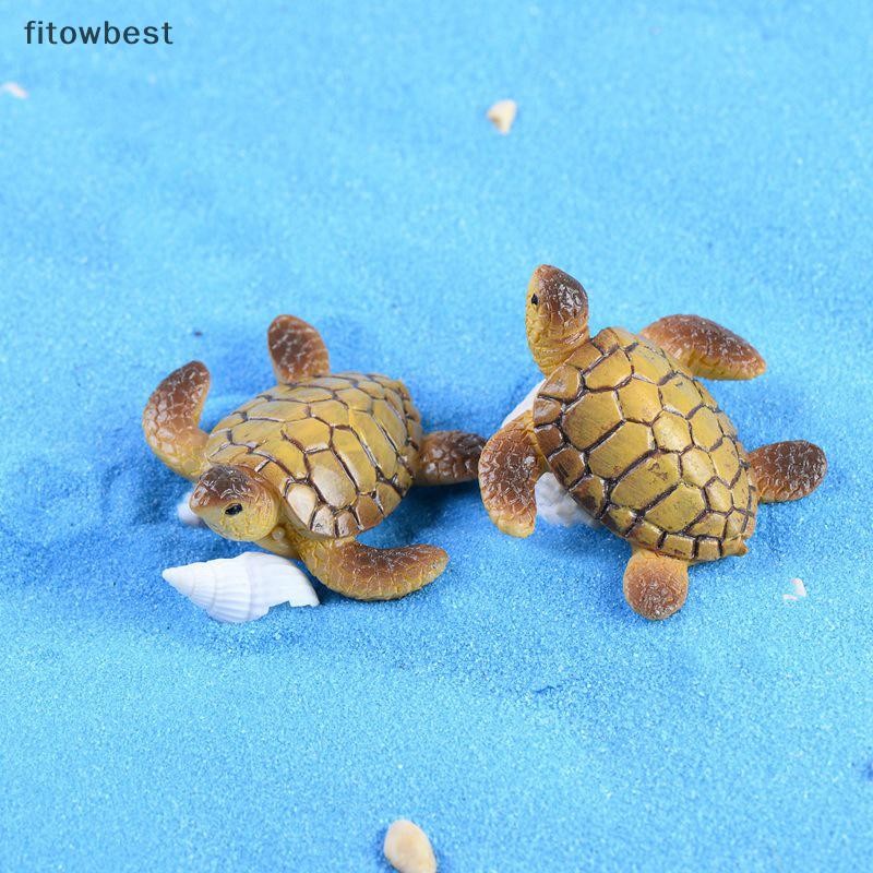 Fbph 2Pcs Mini Sea Turtle Model Resin Turtle Figurines Fish Miniature ...