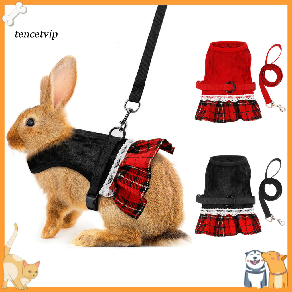 Vip Lace Decoration Pet Leash Pet Leash Adorable Plaid Bunny Vest Dress ...