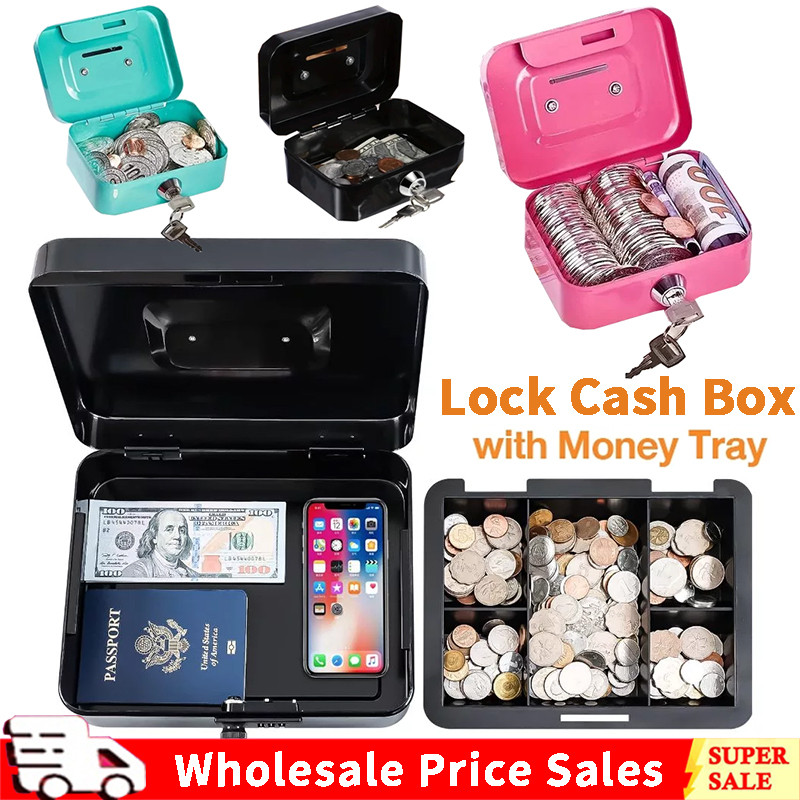 Metal Cash Box Money Organizer Password Cash Box With Lock Cashier Cash ...