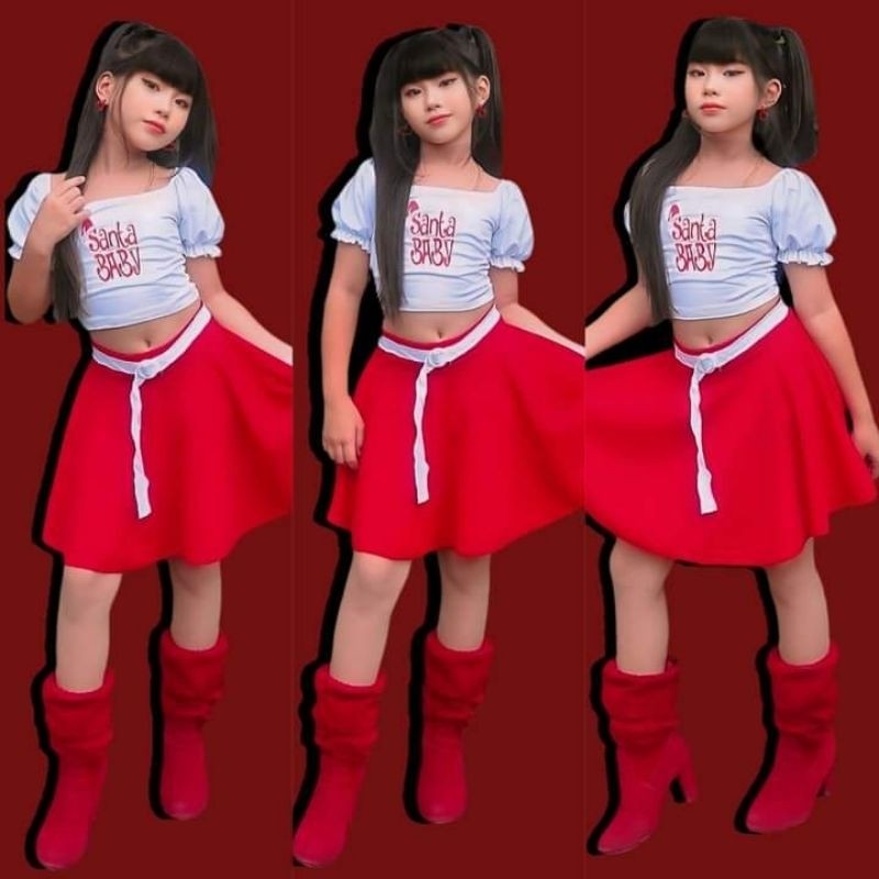 Puff OFFSHIE Terno Skirt Christmas Print with Belt | Shopee Philippines