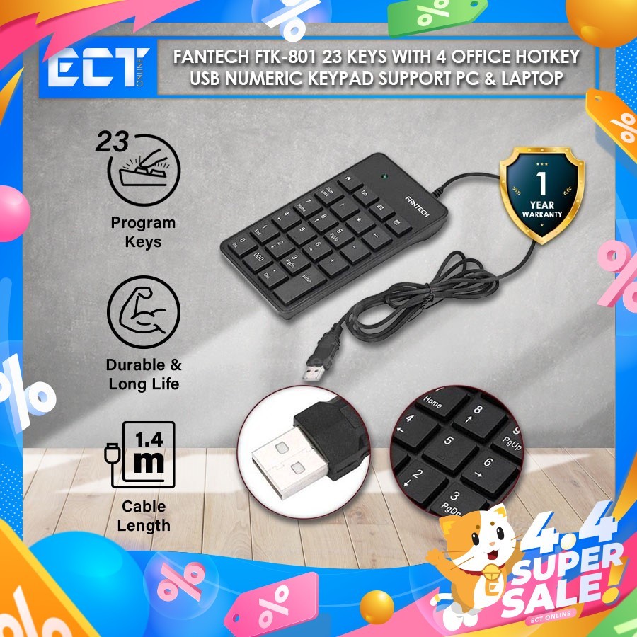 Fantech FTK-801 23 Keys with 4 Office Hotkey 1.4M USB Numeric Keypad ...